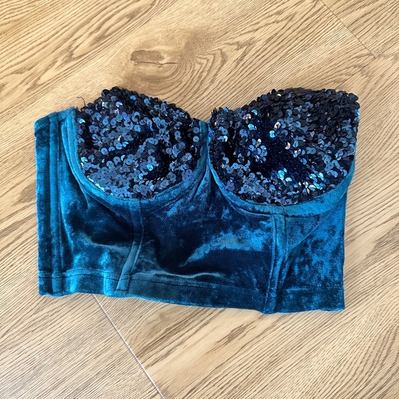 Tops | Vintage Blue Sequin Bra Top Burning Man Outfit | Poshmark